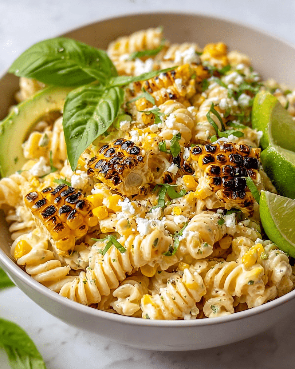 Creamy Street Corn Pasta Salad Recipe | Tangy Cheese & Zesty Lime Dressing