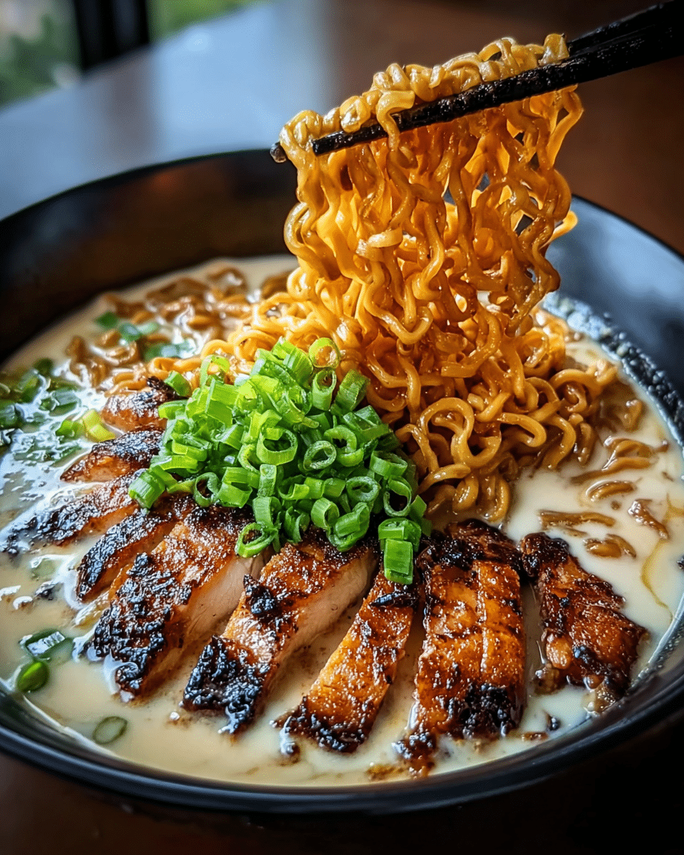Fiery Chicken Ramen Recipe: Spicy Chicken Noodles in Creamy Garlic Sauce