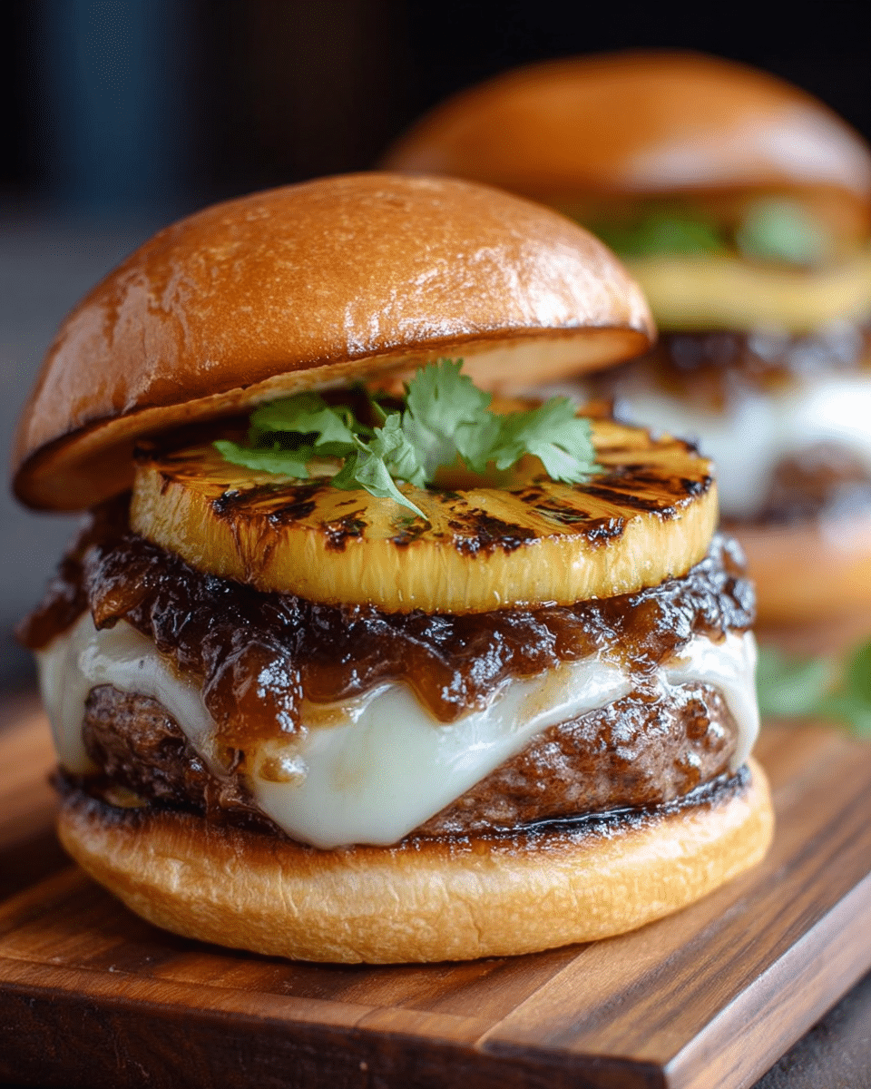 Hawaiian Teriyaki Beef Burgers: Juicy Patties with Grilled Pineapple