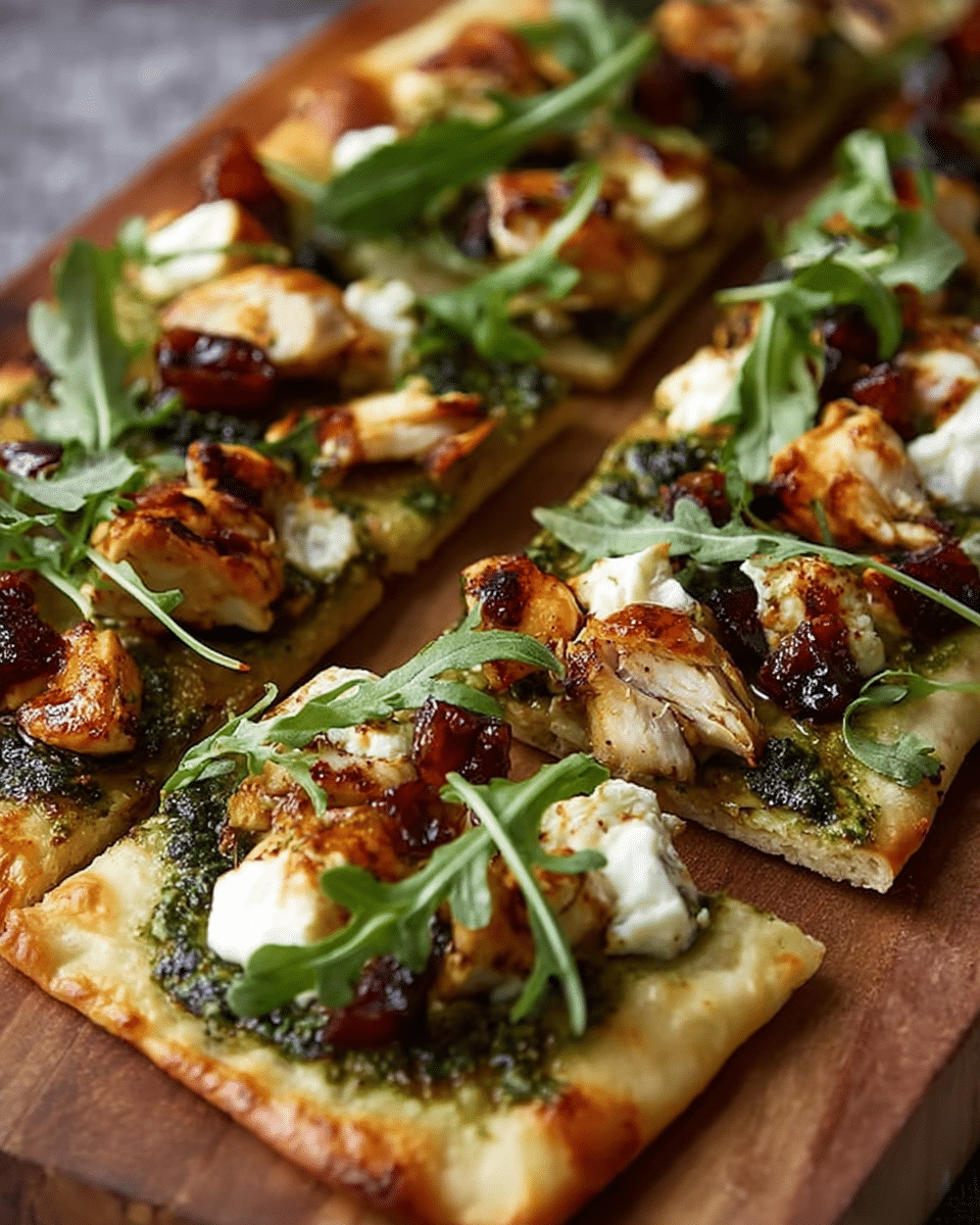 Delicious and Easy Pesto Chicken Flatbread Recipe - Quick Weeknight Dinner