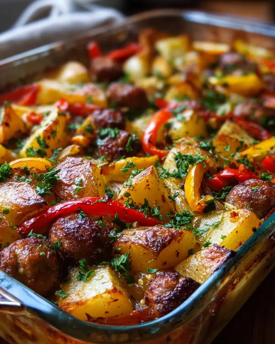 Sausage, Peppers, Onions, Potato Bake Recipe | Easy Family Favorite