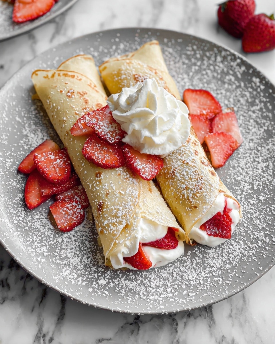 Strawberry Crepes with Cream Cheese & Whipped Cream | Delicious & Easy