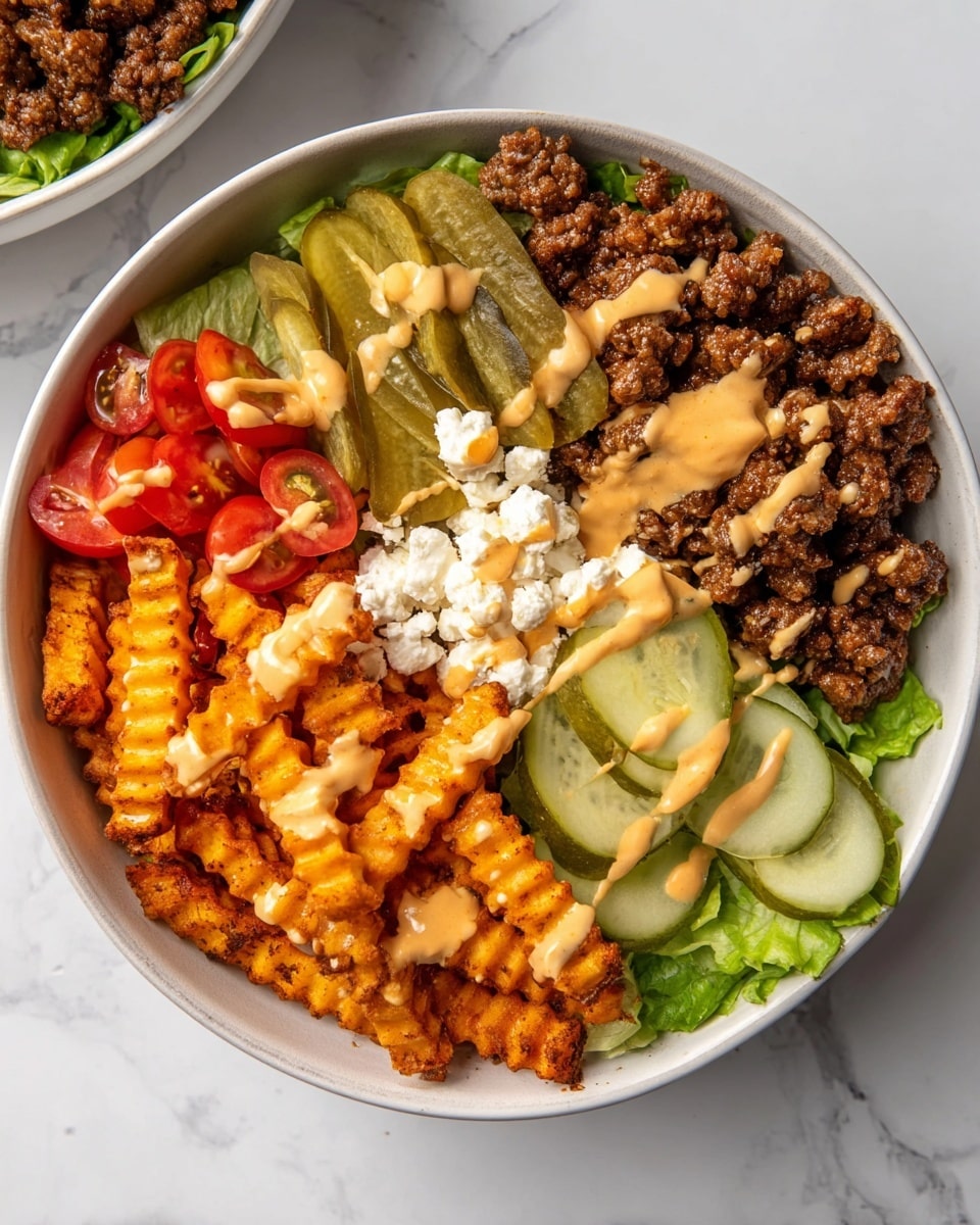 Loaded Burger Bowls with Butternut Squash Zig Zags & Homemade Sauce